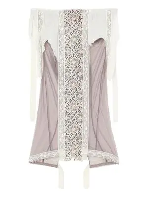 DILARA FINDIKOGLU Distressed Lace-trimmed Mesh Midi Skirt - Gray