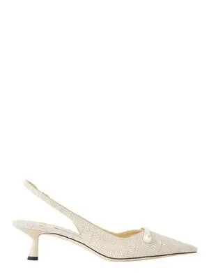 JIMMY CHOO Amita 45 Pearl-embellished Slingback Pumps - Neutrals