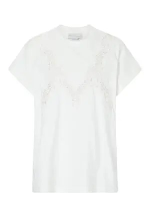Stella McCartney Lace-trimmed Cotton-jersey T-shirt - White