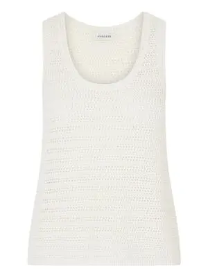 ANINE BING Arie Open-knit Cotton-blend Tank - Neutrals