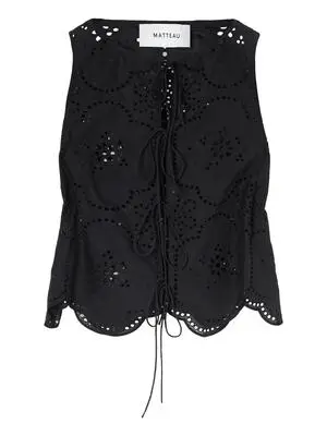 Matteau Scalloped Broderie Anglaise Cotton Top - Black
