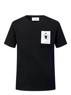 PORTS V Heart-patch Frayed T-shirt - Black