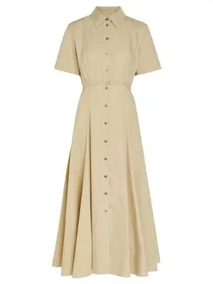 Tory Burch Belted Stretch Cotton-poplin Midi Shirt Dress - Sand
