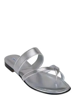 Manolo Blahnik Susa Metallic-effect Toe-strap Sandals - Silver