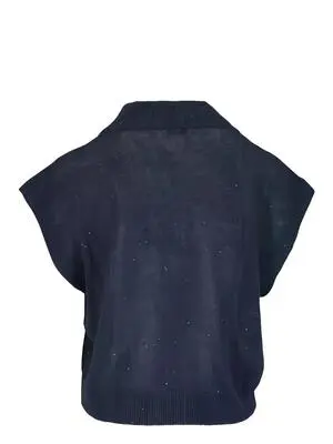 Brunello Cucinelli Sequin-embellished V-neck Sleeveless Sweater - Blue