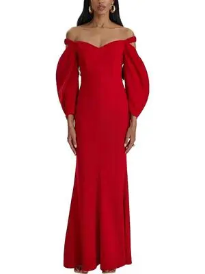 MOOS STUDIO Tulip Off-shoulder Puff-sleeve Gown - Red