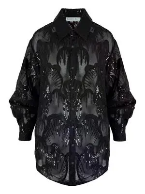 CONTESSA MILLS Contessa Mills Black Sequin Embellished Sheer Mini Dress Black