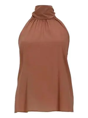 PT TORINO Halterneck Gathered Blouse - Brown
