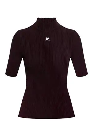 COURREGES Reedition Ribbed Logo-patch T-shirt - Red