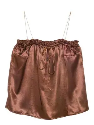 THE NINA STUDIO Spaghetti Strap Ruffle Top - Brown