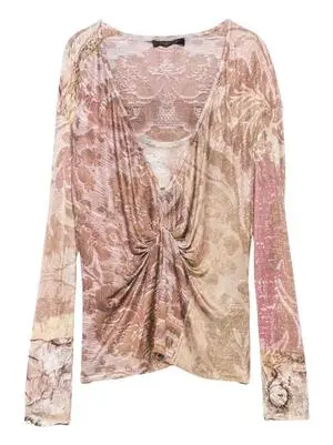 Roberto Cavalli 2000s Floral-print Twisted Blouse - Pink