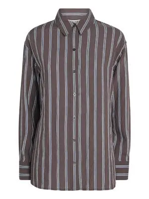 Veronica Beard Lloyd Striped Long Sleeve Shirt - Brown