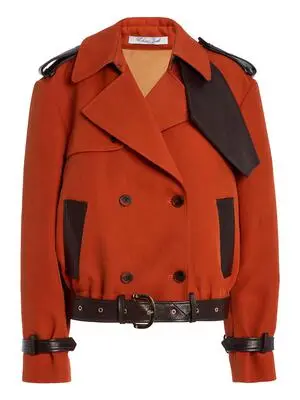 LAQUAN SMITH Double-breasted Belted Stretch-cotton Jacket With Leather Detailing - Orange