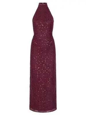 ROTATE BY BIRGER CHRISTENSEN Beaded Halterneck Maxi Dress - Red