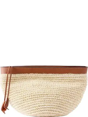 HUNTING SEASON Leather-trimmed Raffia Clutch - Neutrals