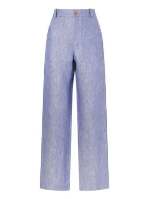 GOD’S TRUE CASHMERE God's True Cashmere Linen-denim Straight-leg Trousers - Blue