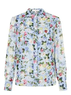 Carolina Herrera Isabella Garden Floral-print Silk-chiffon Blouse - Blue