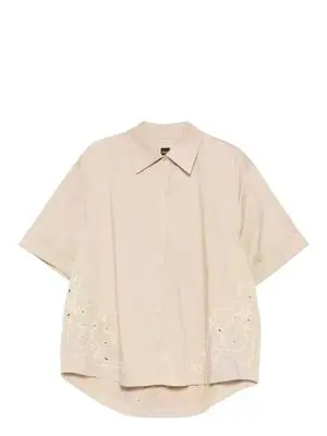 BOSS Short-sleeve Shirt With Broderie Anglaise - Neutrals