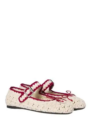Miu Miu Crochet Ballerinas - Ivory/raspberry