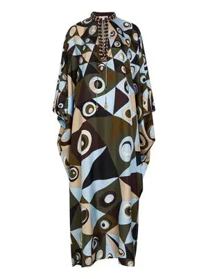 EMILIO PUCCI Printed Crystal-Embellished Silk Maxi Kaftan Dress