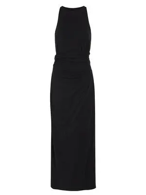 Another Tomorrow Sarong-effect Jersey Midi Dress - Black