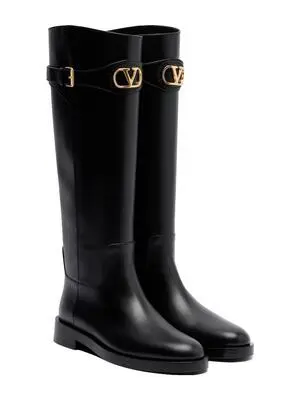 Valentino Garavani Vlogo Leather Knee-high Boots - Black