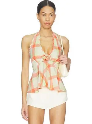 Steve Madden Tania Halter Neck Top With Floral Accent - Orange