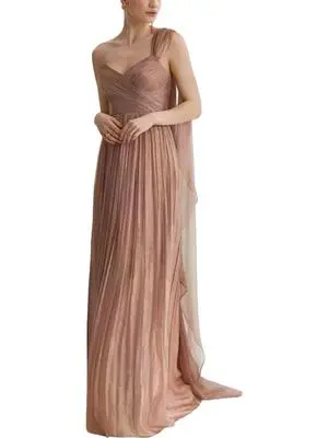 FRAMBOISE One-shoulder Pleated Maxi Dress - Pink