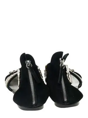 GIUSEPPE ZANOTTI Giuseppe Zanotti Vintage Black Suede Studded Ankle Cuff Flat Sandals