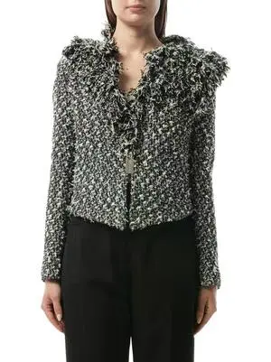 LANVIN Tweed Jacket With Frayed Edges - Black