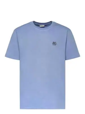Etro Pegaso-embroidered Graphic-print T-shirt - Blue