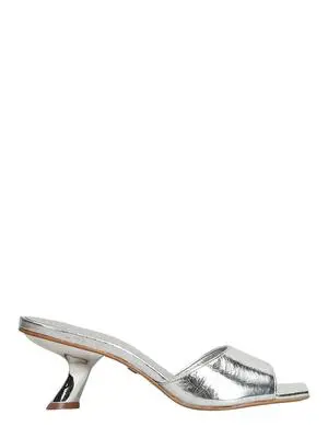 ANDREA CARRANO Tone Leather Slip-on High Heel Sandals - Silver
