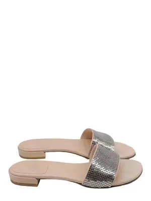 STUART WEITZMAN Embellished Leather Slide Sandals - Silver