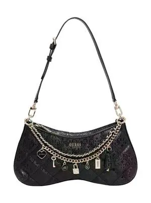 Guess Libby Quilted Shoulder Bag With Charm Details - Black