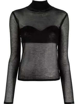 Nina Ricci Semi-sheer High-neck Knit Top - Black