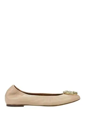 LANVIN Leather Ring-detail Ballet Flats - Neutrals