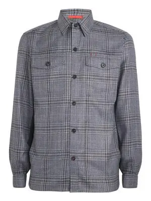 Isaia Wool-silk-linen Check Overshirt - Blue