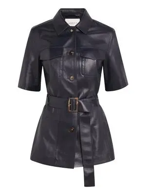 Lafayette 148 New York Leather Belted Shirt Jacket - Black