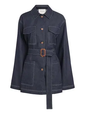 Lafayette 148 New York Chambray Belted Jacket - Navy