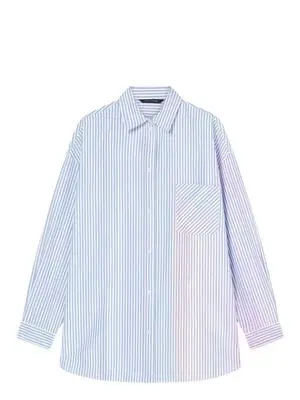 Armani Exchange Striped Cotton Shirt With Chest Pocket - Blue