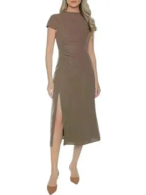 Armani Exchange Ruched Detail Midi Dress - Brown