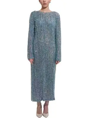 DINA MELWANI Fringed Crystal-embellished Midi Dress - Blue