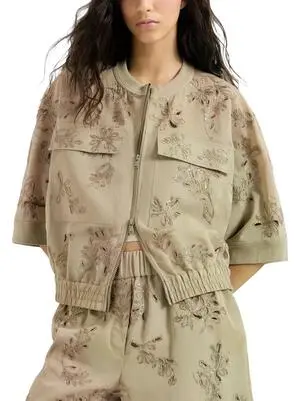 Brunello Cucinelli Cotton Organza Bomber Jacket With Broderie Anglaise And Sequins - Neutrals