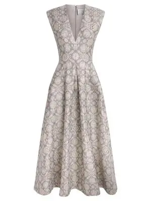 Huishan Zhang Metallic Jacquard Pleated Midi Dress - Grey