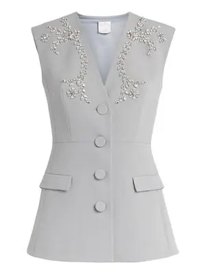 Huishan Zhang Crepe Embellished Sigrid Sleeveless Jacket - Grey