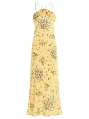 RODARTE Daisy Silk-crepe Midi Halter Slip Dress - Yellow