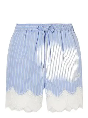 Simkhai Emmie Striped Lace Cotton Shorts - Blue