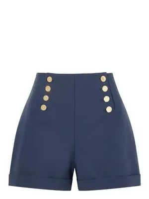 Carolina Herrera Sailor Button-detailed Cotton-blend Shorts - Blue