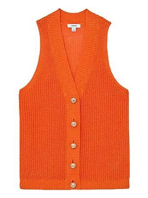 REISS Robin Knitted Linen Tank Top - Orange