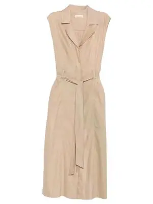 Marc O'polo Sleeveless Belted Dress With Notched Lapels - Neutrals